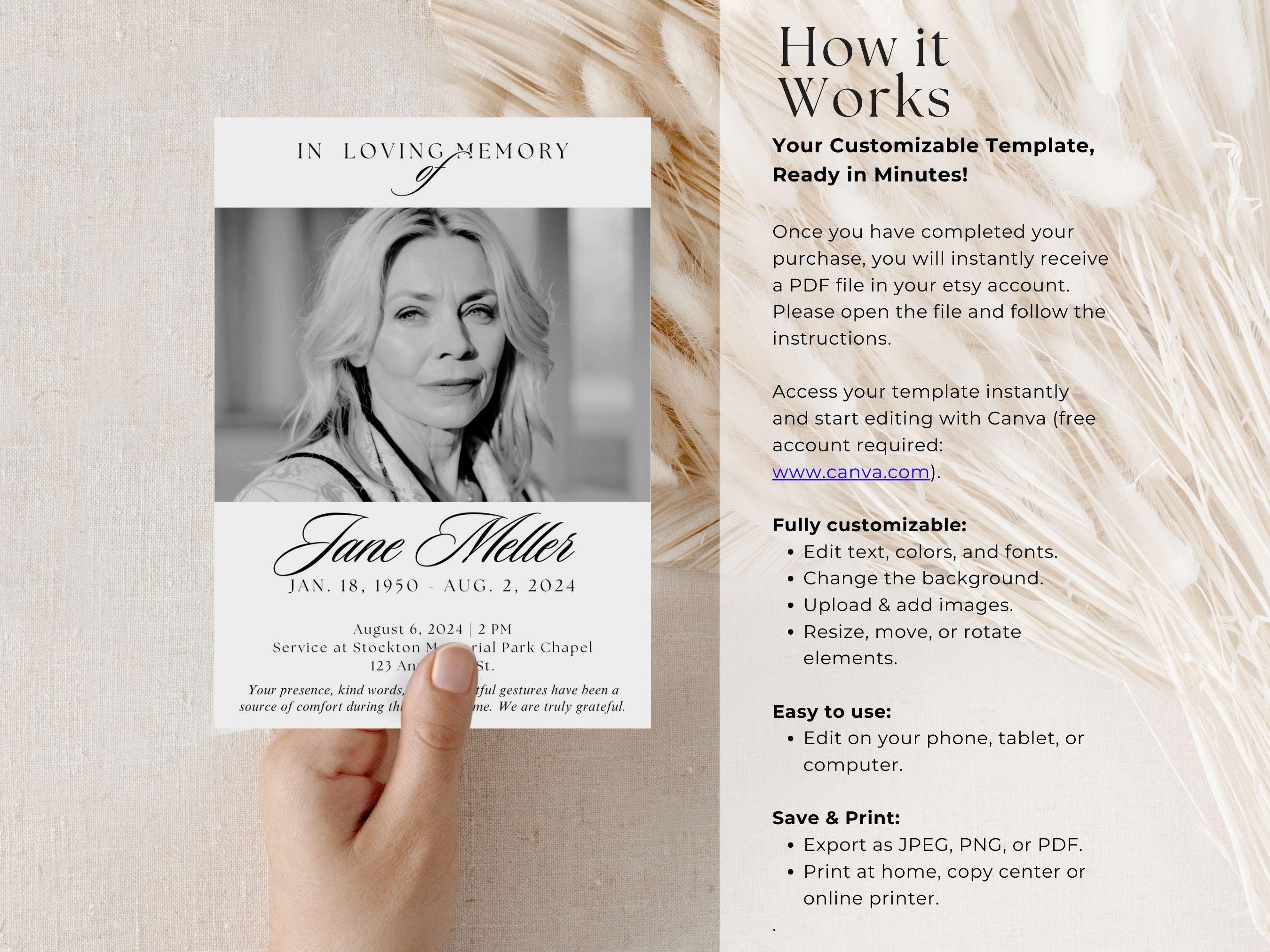 Editable Funeral Invitation Memorial Template in Loving Memory ...