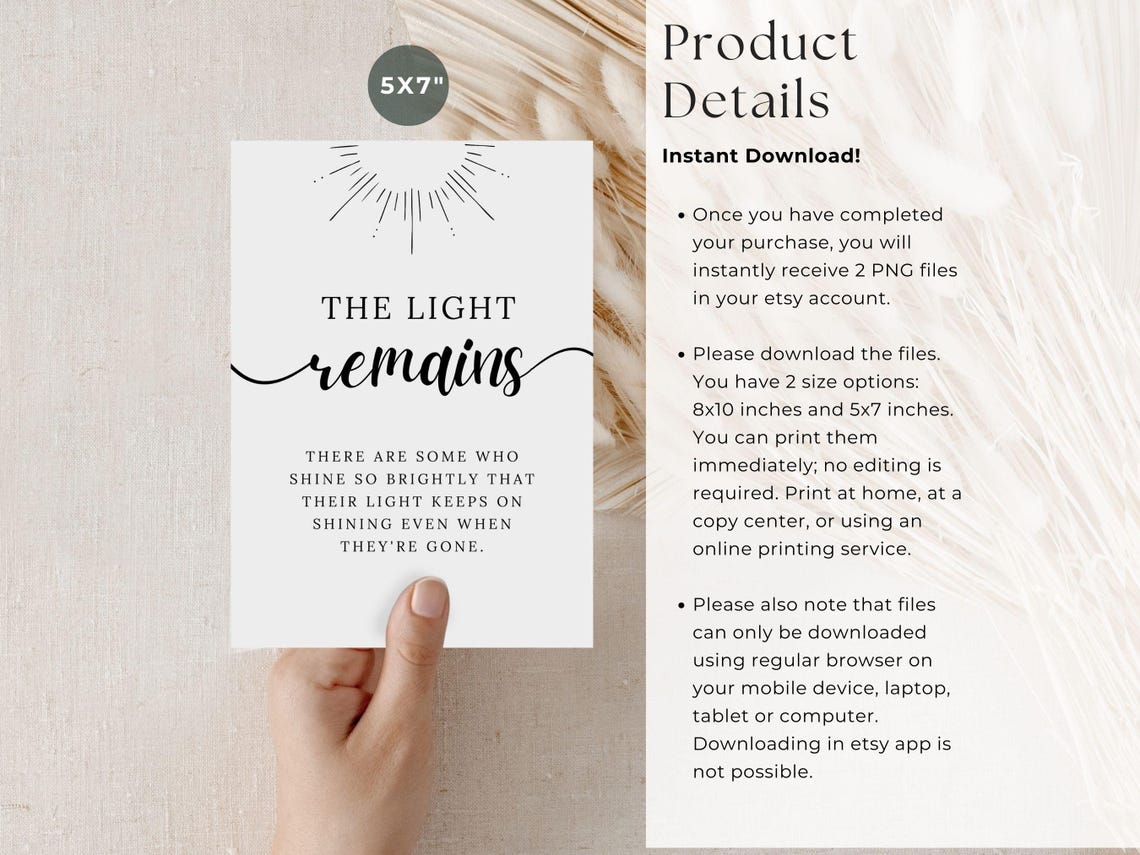 Memorial Table Sign the Light Remains Funeral Printable Poem for ...