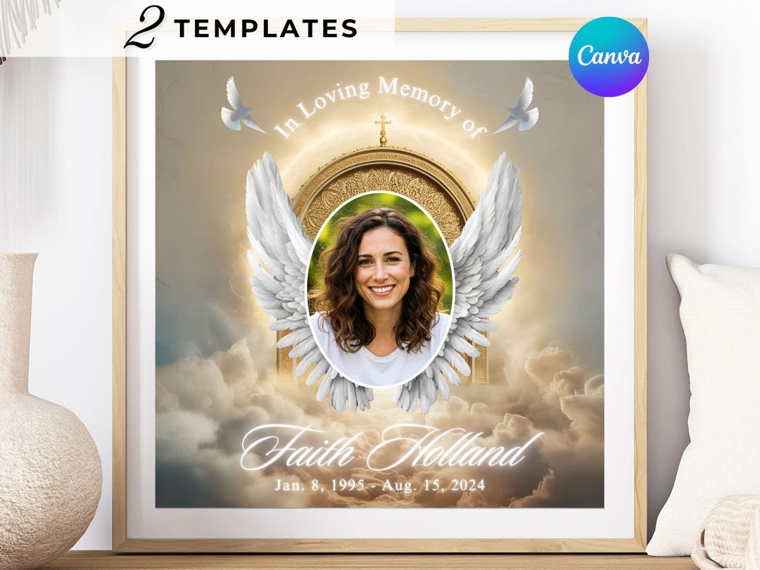 Memorial Photo Template: Heaven Gate, Angel Wings (canva Editable) - Etsy