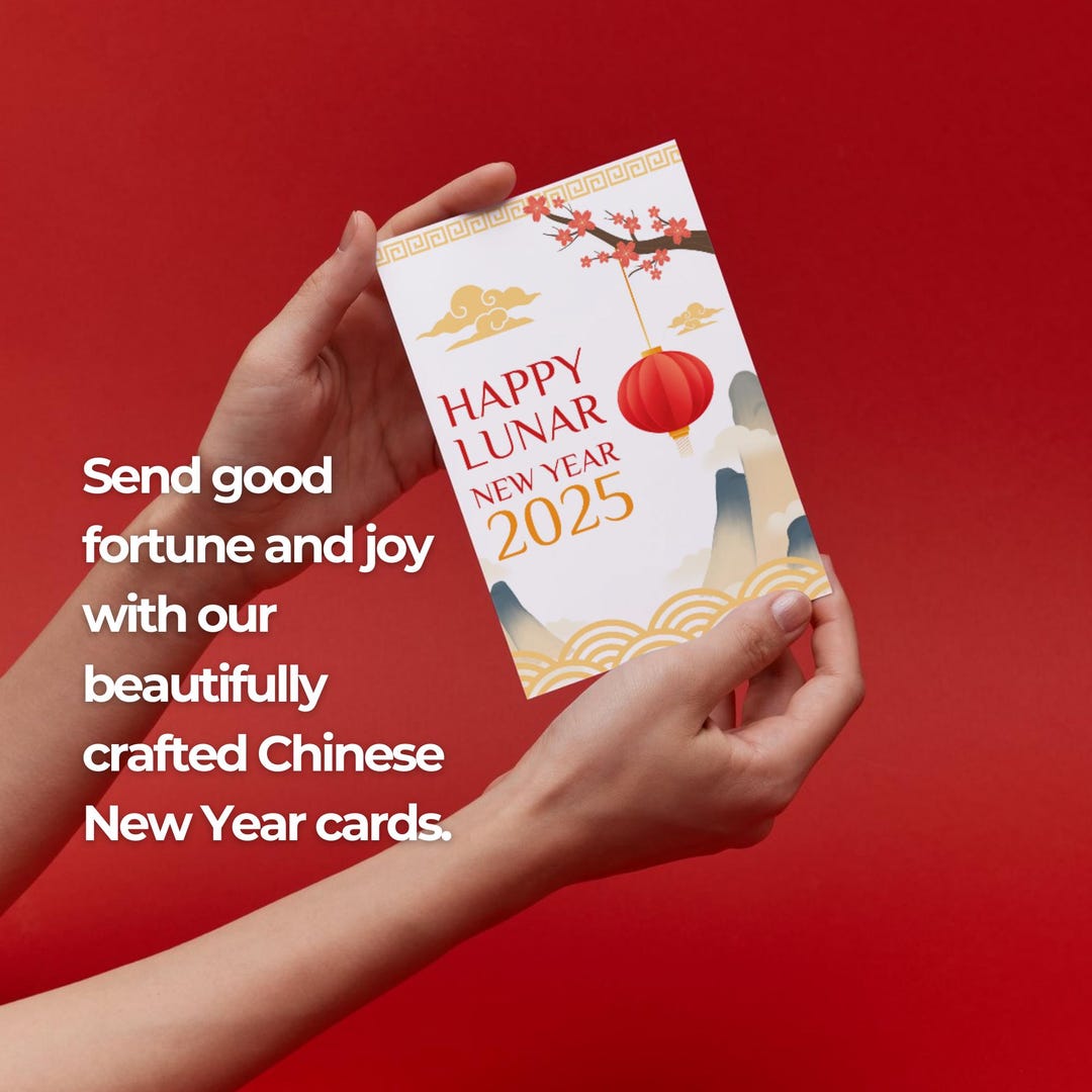 8 Printable Designs Chinese Lunar New Year Prosperity Greeting and Lucky Cards, Perfect for ...