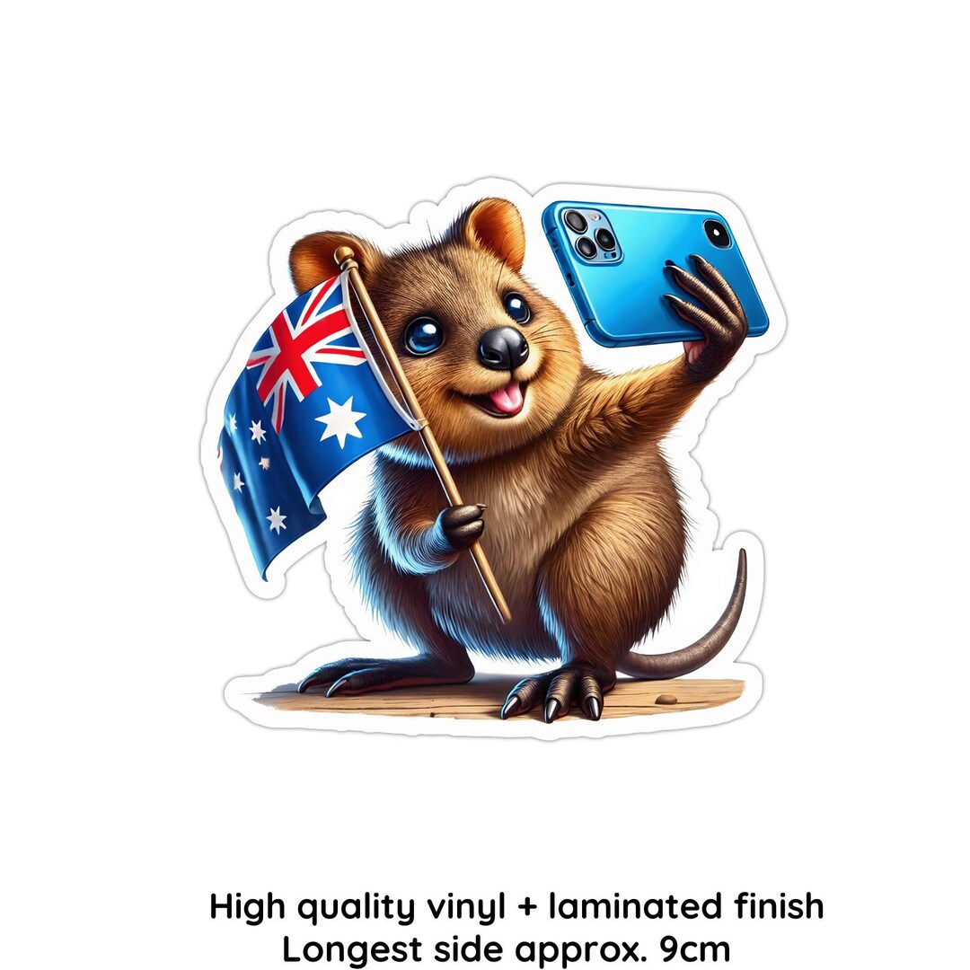 Vinyl Laminated Sticker Waterproof Decal – Quokka Selfie With Aussie ...