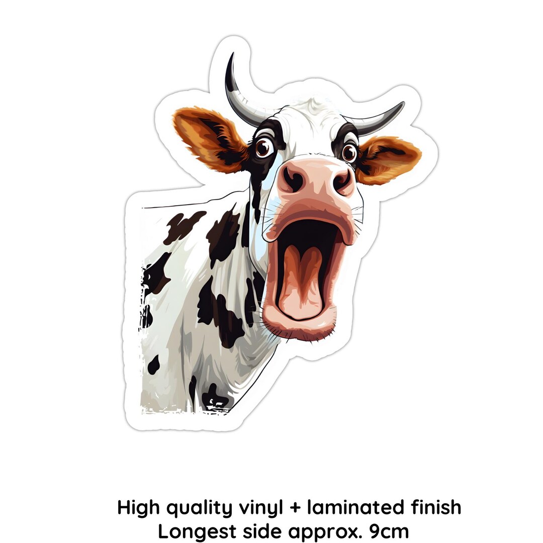 Vinyl Laminated Sticker Waterproof Decal – Shocked Cow Face Funny ...