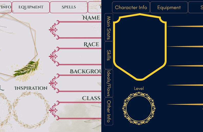 Digital Dnd Character Journal Bundle | Floral & Navy Blue Themes ...