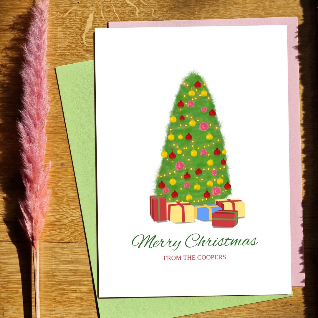 Editable Christmas Card Template Christmas Tree Card Holiday Greetings ...