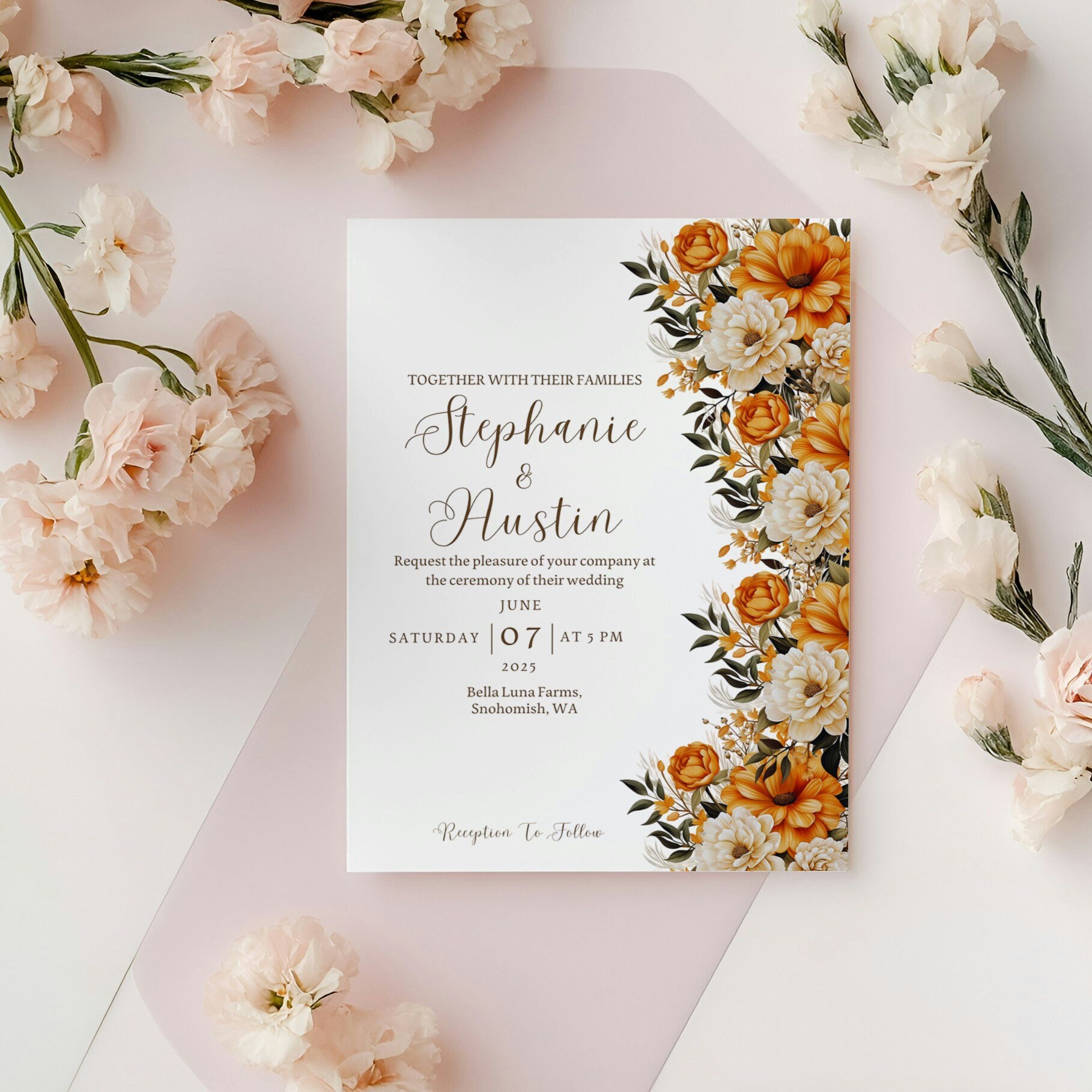 Autumn Floral Wedding Invitation, Fall Wedding Invitation, Autumn ...
