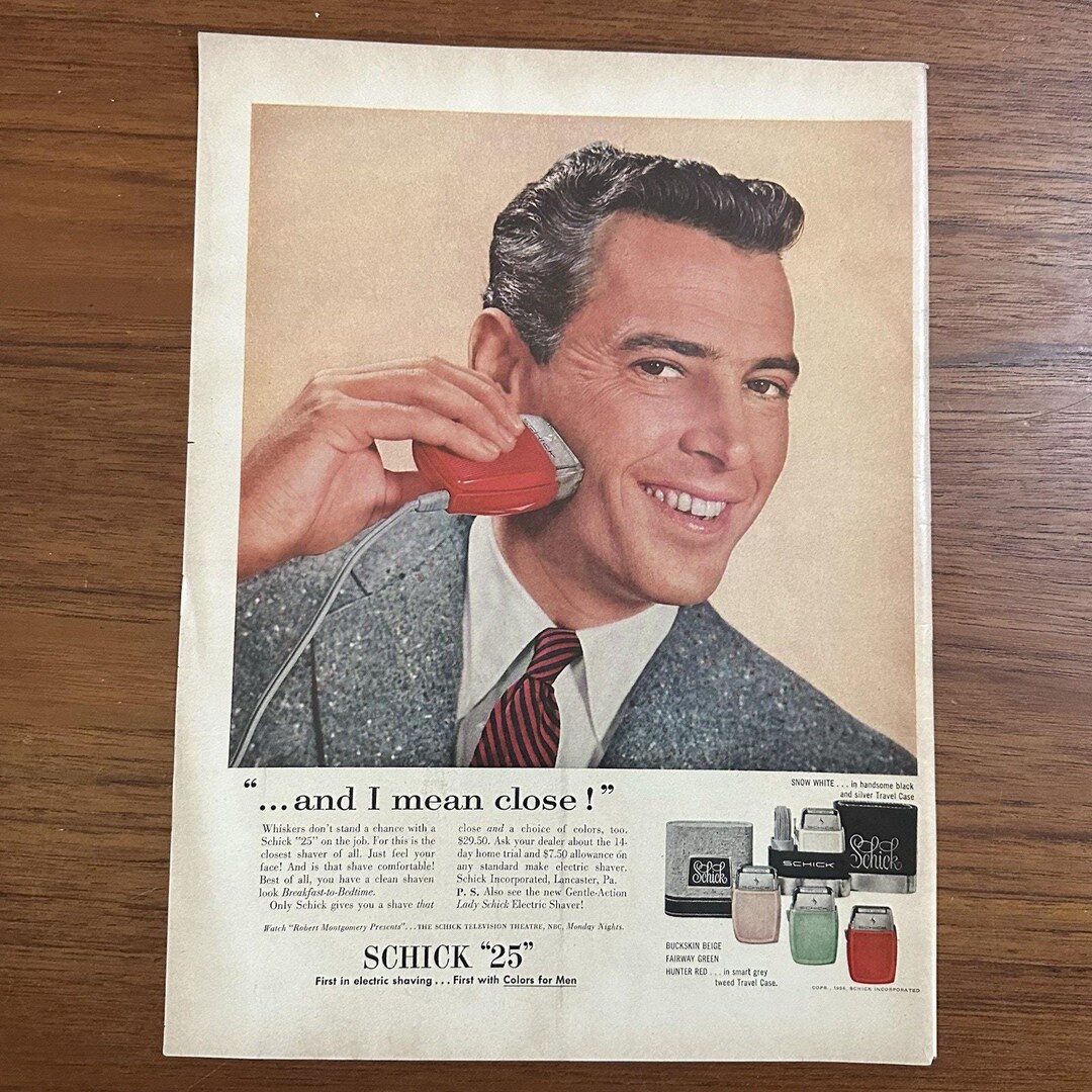 1956 Schick 25 Close Shaver Electric Razor Men Vintage Print Ad - Etsy