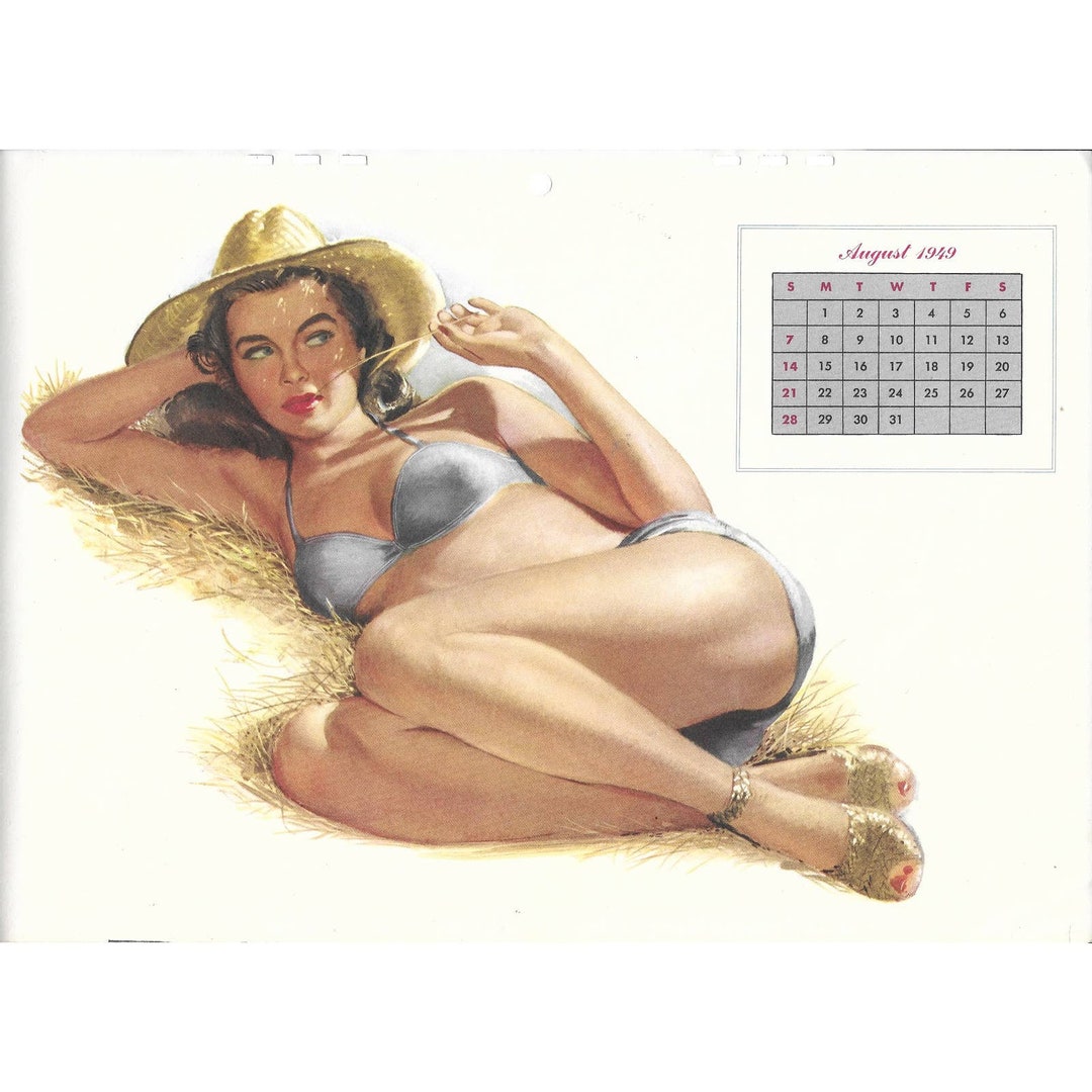 Vintage Pinup Calendar Page August 1949 Al Moore - Etsy