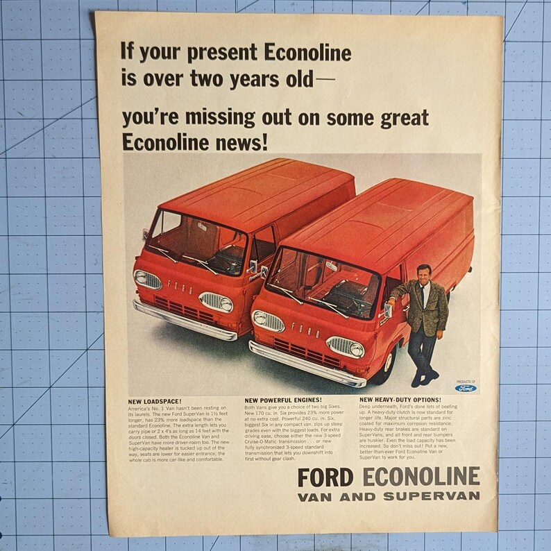 Vintage Print Ad 1965 Ford Econoline Van - Etsy