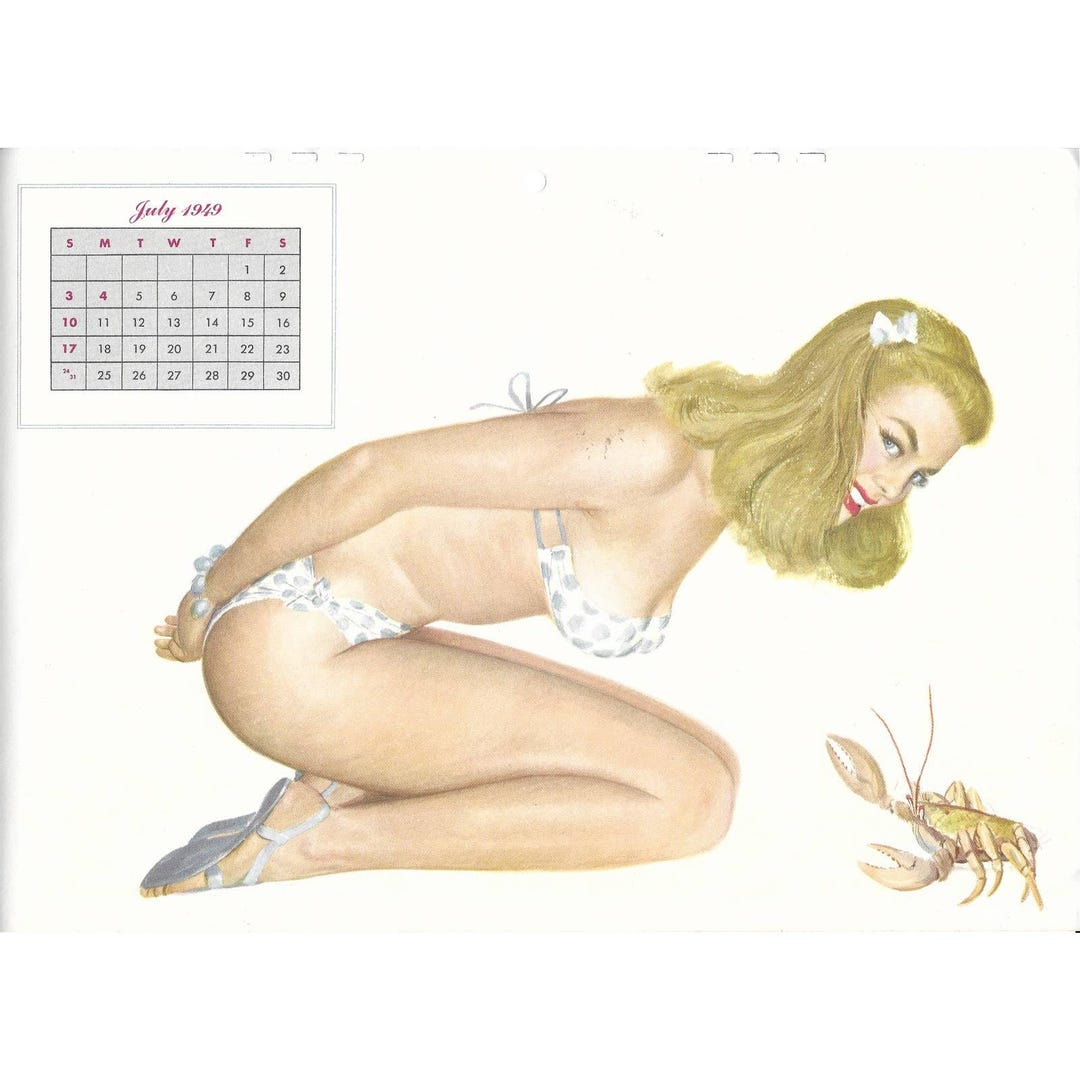 Vintage Pinup Calendar Page July 1949 Al Moore - Etsy