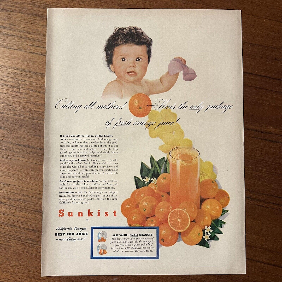 1949 Sunkist Oranges Orange Juice Vintage Print Ad - Etsy