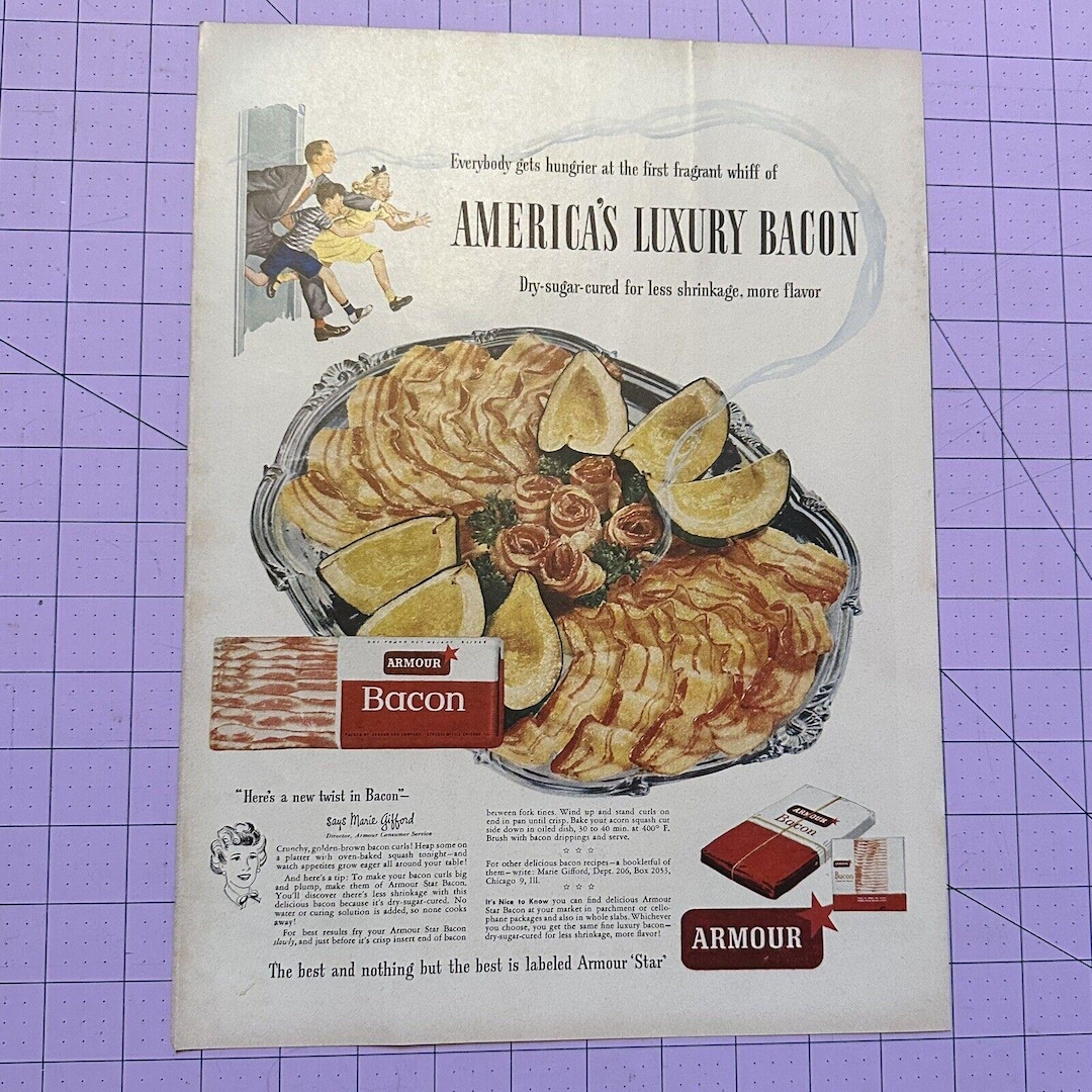 1948 Vintage Armour Bacon Ad America's Luxury Bacon - Etsy