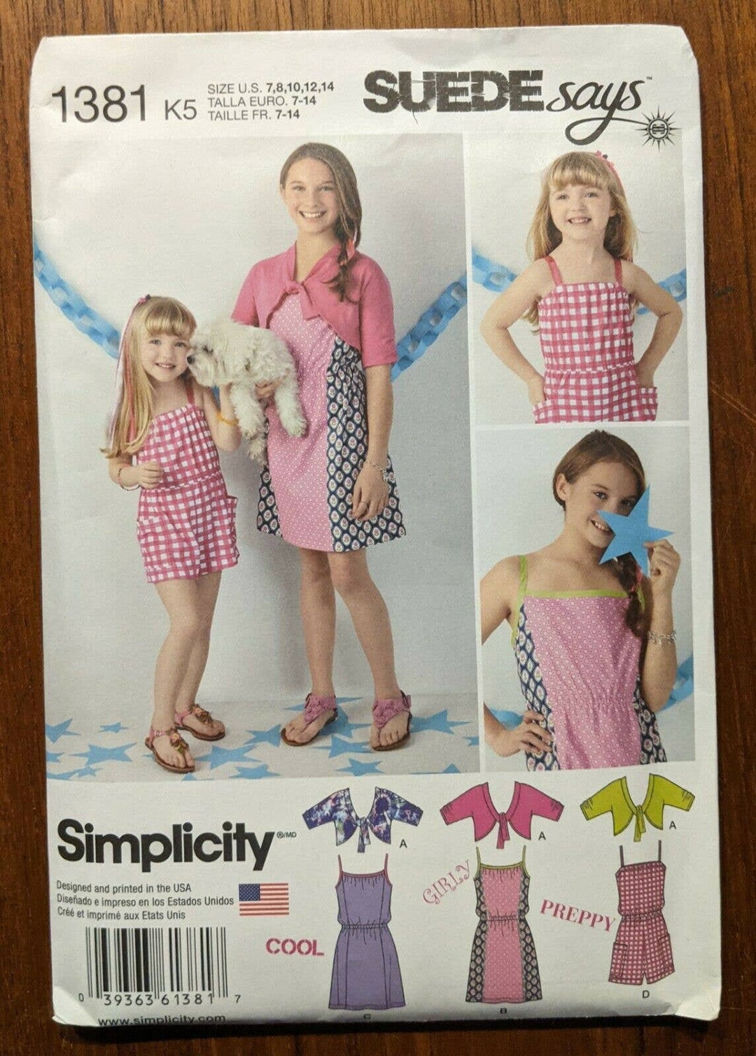 UNCUT Simplicity Pattern 1381 Girls SUEDE SAYS Dress, Romper Cardigan ...