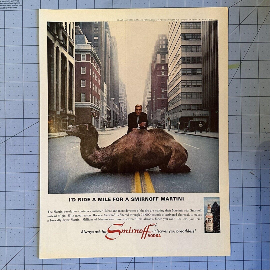 1965 Smirnoff Vodka Ad I'd Ride a Mile for a Smirnoff Martini Camel ...