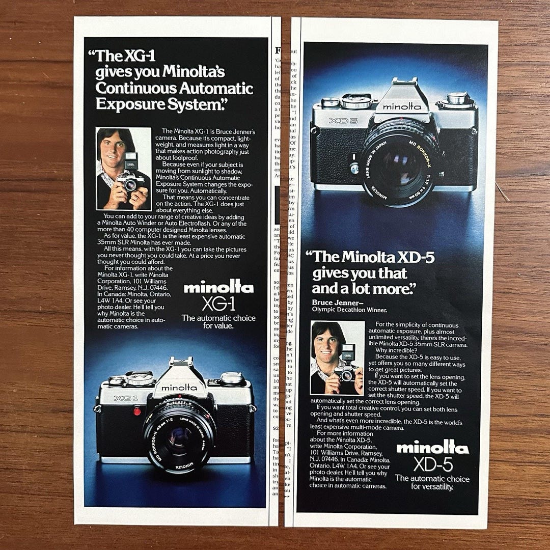 2 Caitlyn / Bruce Jenner 1979 Print Ads Minolta Camera Decathlon ...