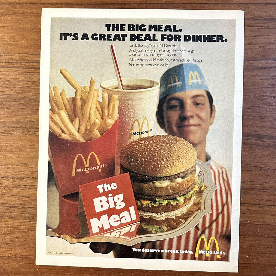 Mcdonald's 1971 Vintage Print Ad Big Mac the Big Meal - Etsy