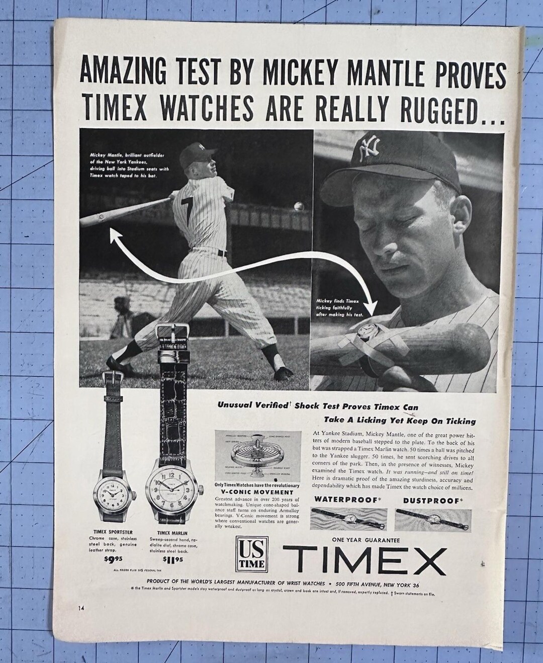 Original 1953 Timex Ad Amazing Test Mickey Mantle Timex Watches Are ...