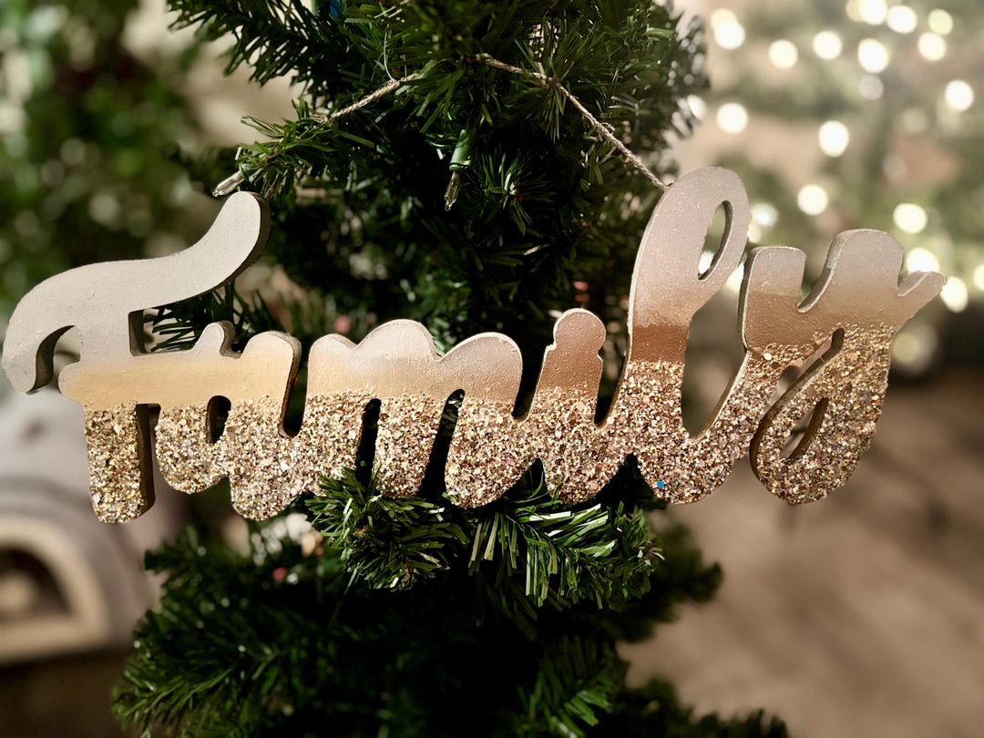 Wooden Cursive Family Hanging Sign Handpainted Silver and Gold Ombré ...