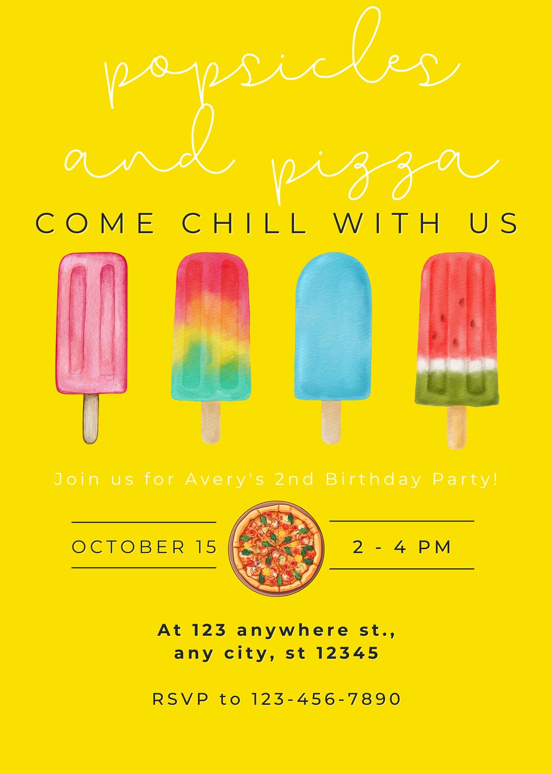 Pizza and Popsicles Children's Birthday Party Invitation Template - Etsy