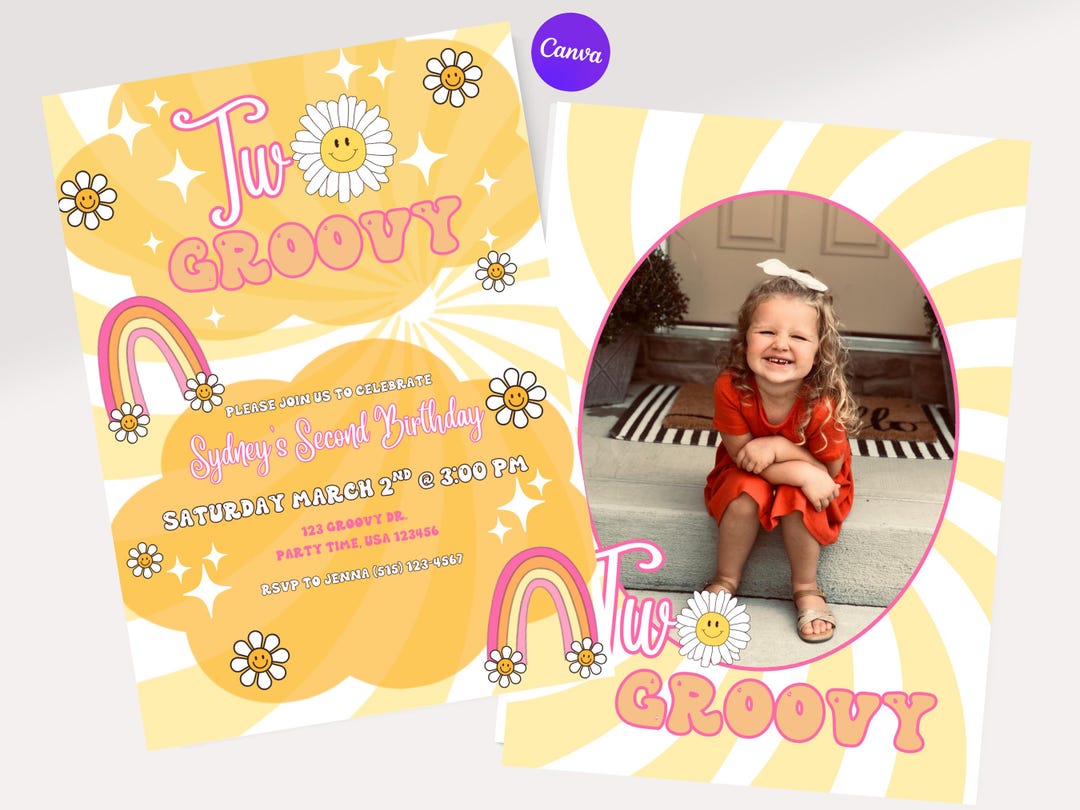 Editable Two Groovy Birthday Party Invite (digital Download), Retro ...