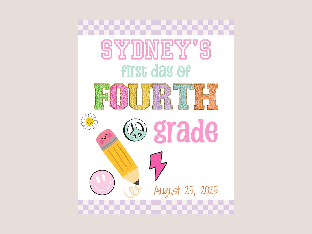Editable First Day of School Sign, First Day of FOURTH GRADE, Retro ...