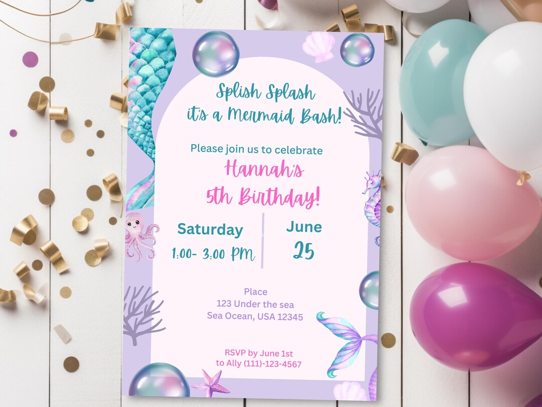 Mermaid Invite, Mermaid Bash Invitation, Mermaid Bash Invite, Mermaid ...