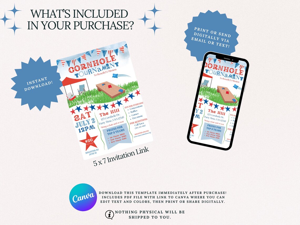 Editable Cornhole Tournament Invite Flyer, Fundraiser Tournament ...