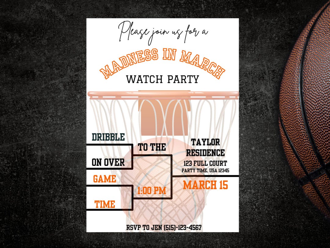 March Madness Invitation, Basketball Party Invite, Instant Downloadable ...