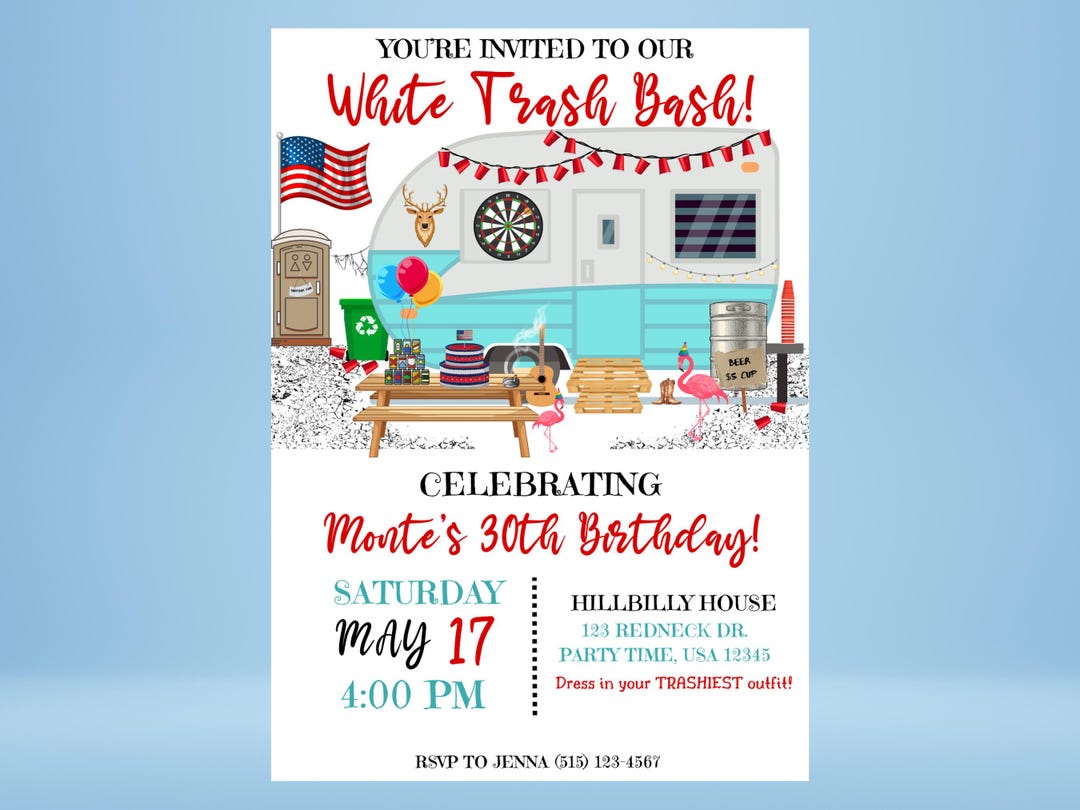White Trash Bash Invitation: Editable Redneck BBQ Party Template ...