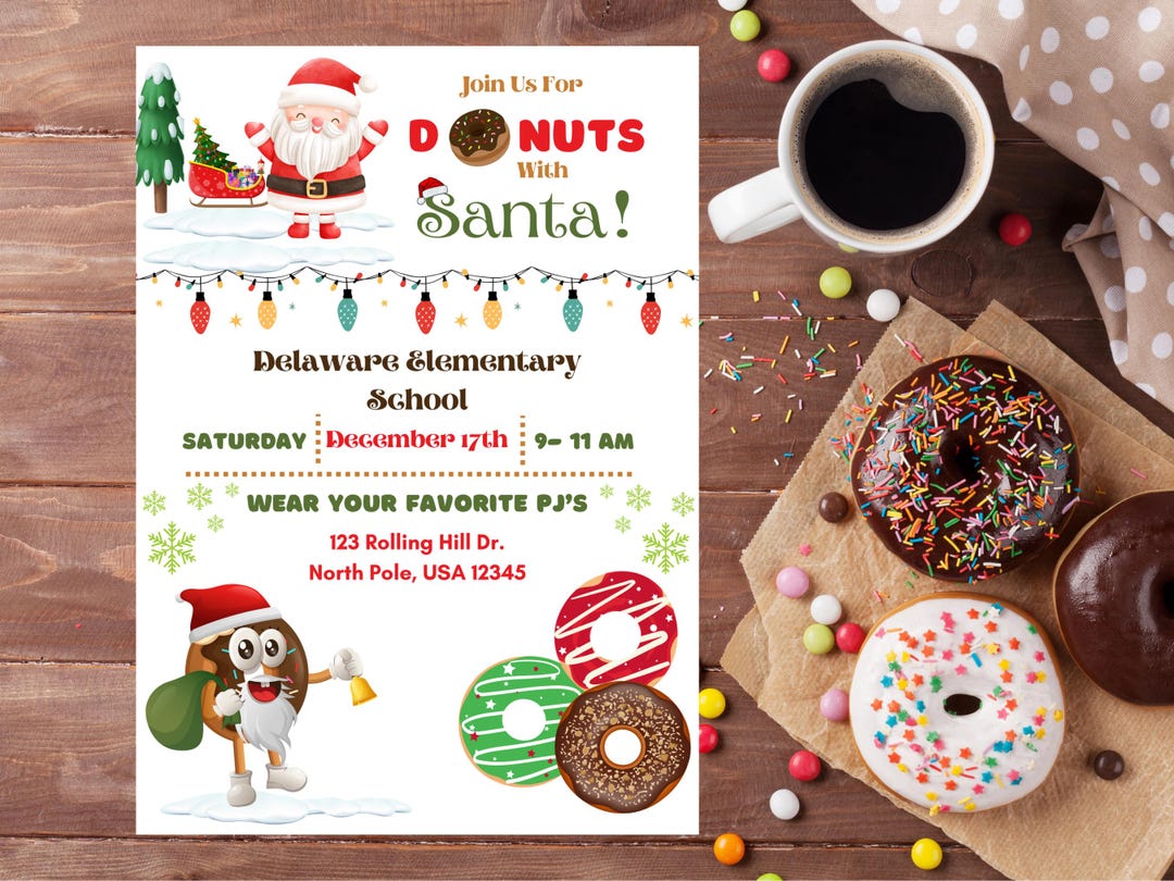 Donuts With Santa Invitation: Editable Christmas Party Flyer (digital ...