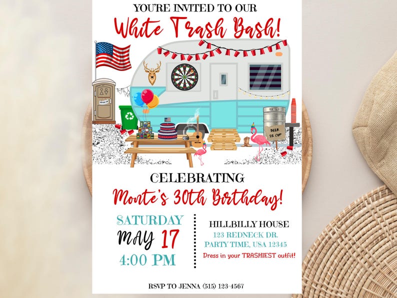 White Trash Bash Invitation, Birthday Party, Editable Printable ...
