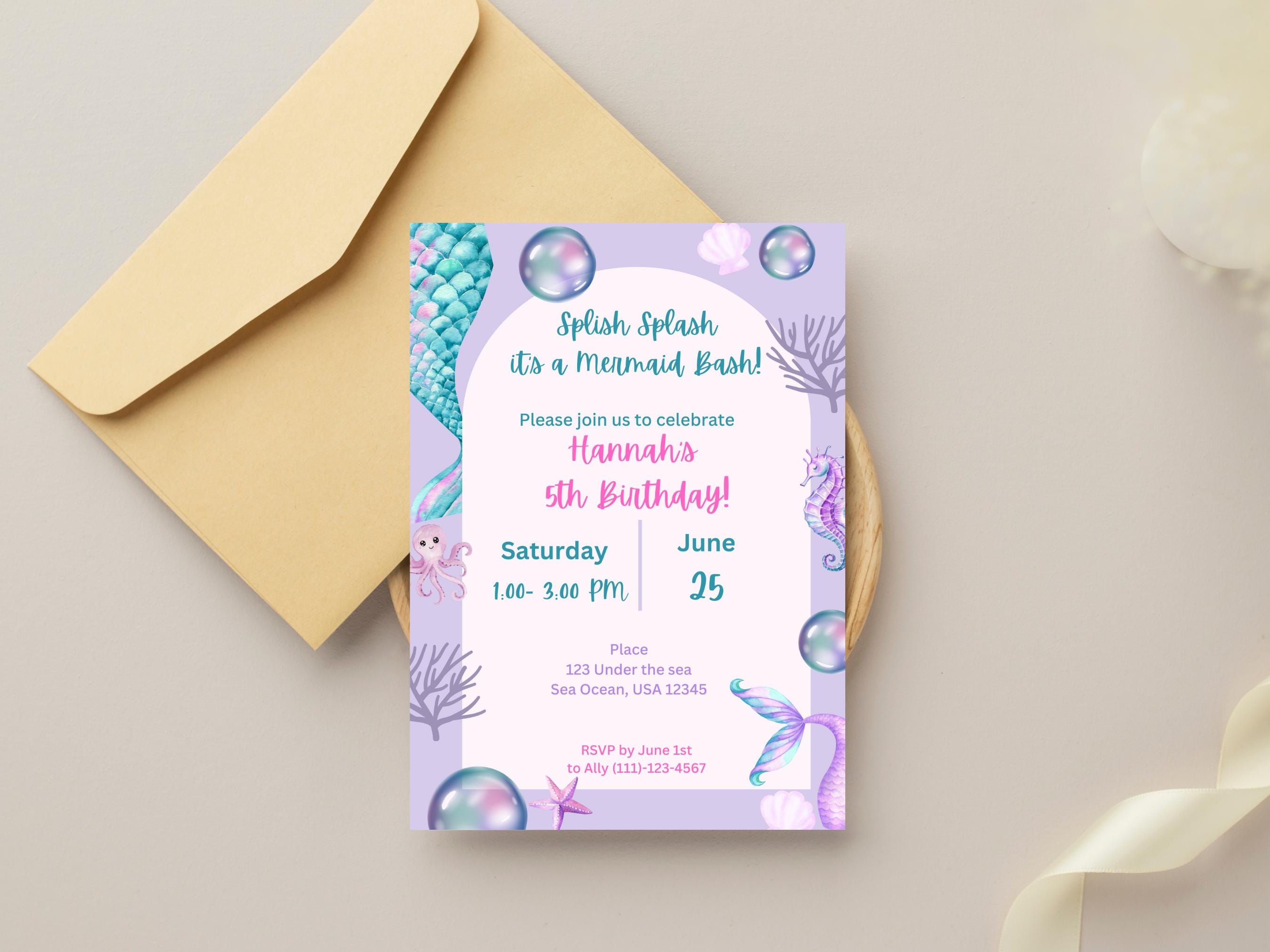 Mermaid Invite, Mermaid Bash Invitation, Mermaid Bash Invite, Mermaid ...