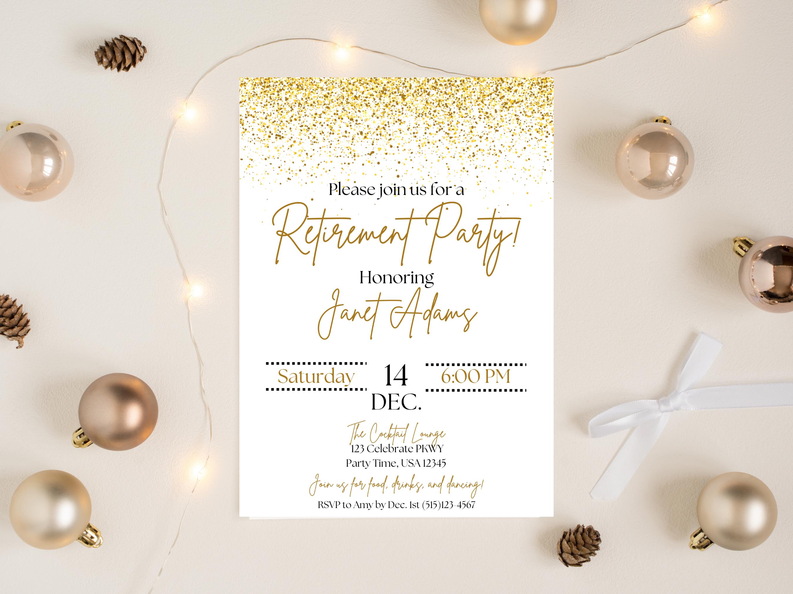 Retirement Party Invitation Template: Gold Design (digital Download ...