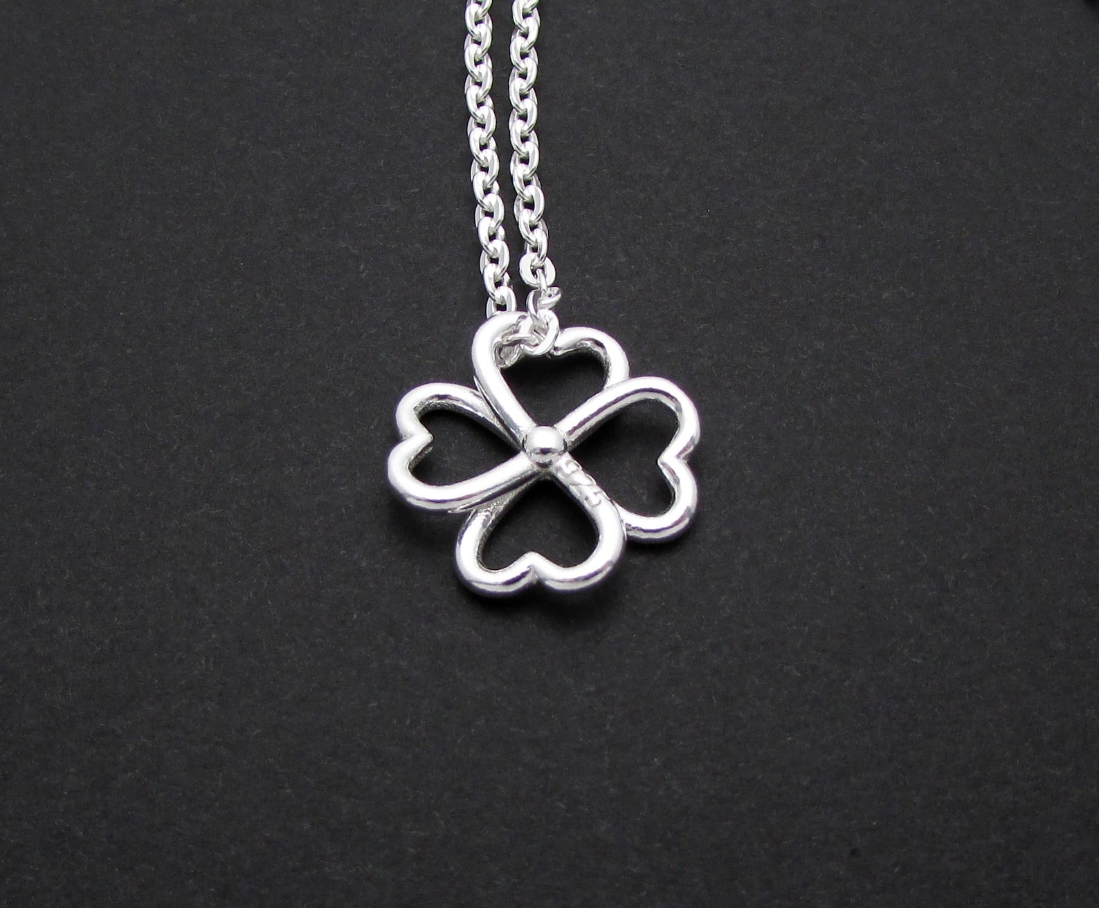 Sterling Silver Clover Heart Pendant Necklace, Clover Heart Charm ...
