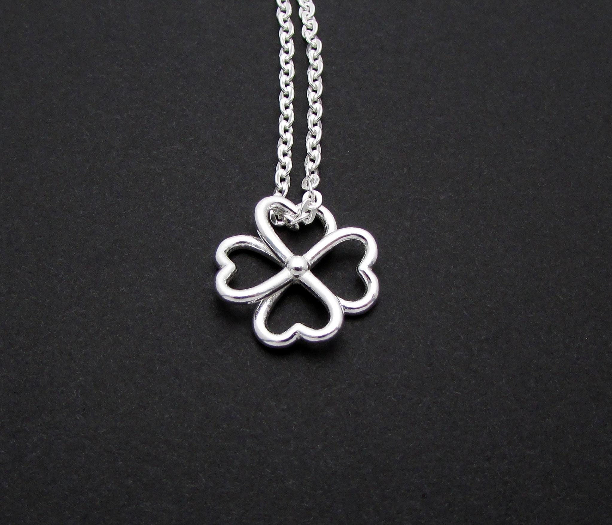 Sterling Silver Clover Heart Pendant Necklace, Clover Heart Charm ...