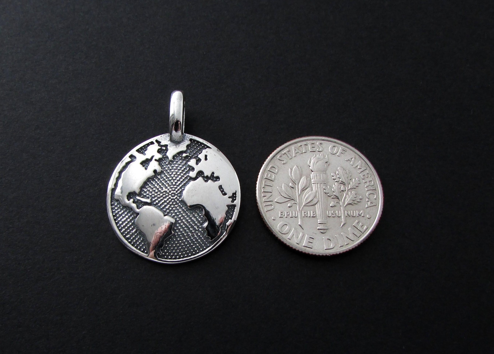 Sterling Silver World Map Pendant Necklace, World Map Pendant Necklace ...