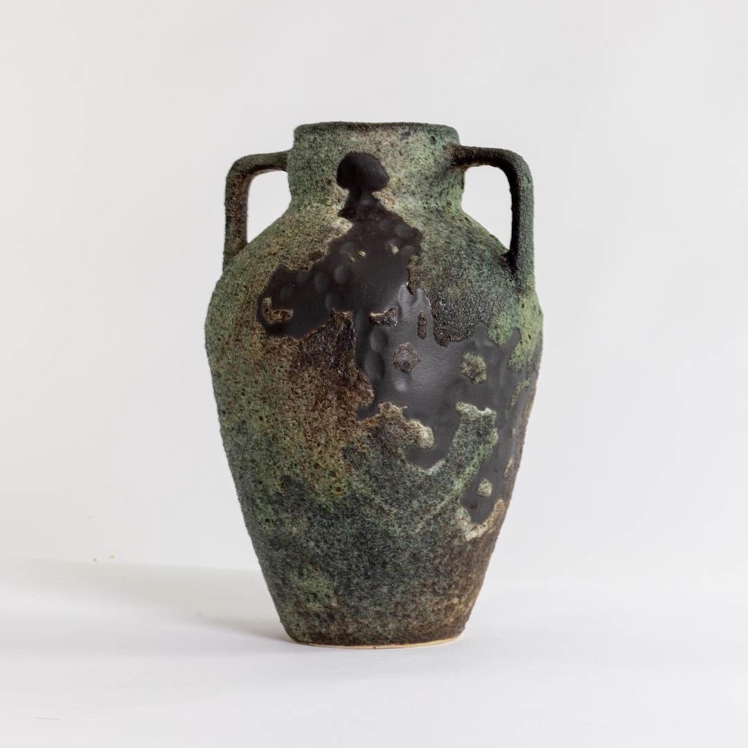 Rustic Amphora Ceramic Vase – Aged Textured Farmhouse Vase in Slate or Rust for Vintage & Wabi ...