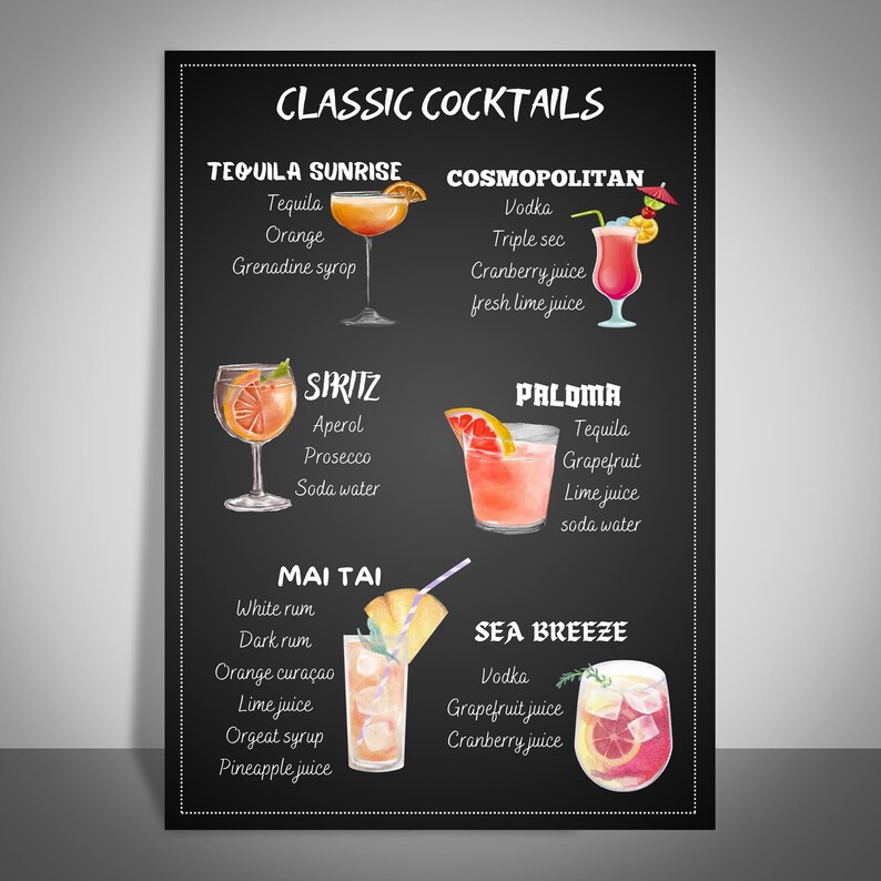 Cocktail Bar Template Modèle Alcool Drink Menu Printable Editable - Etsy