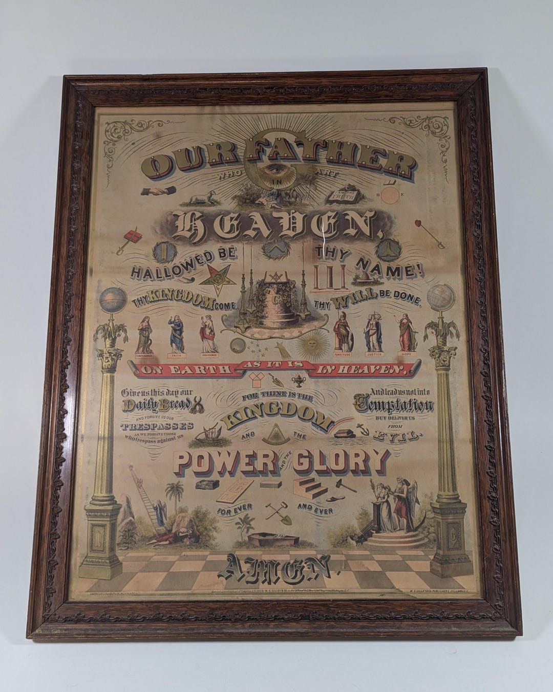 Antique 1875 Lord’s Prayer Masonic Lithograph / M.C. Lilley & Co. Print ...
