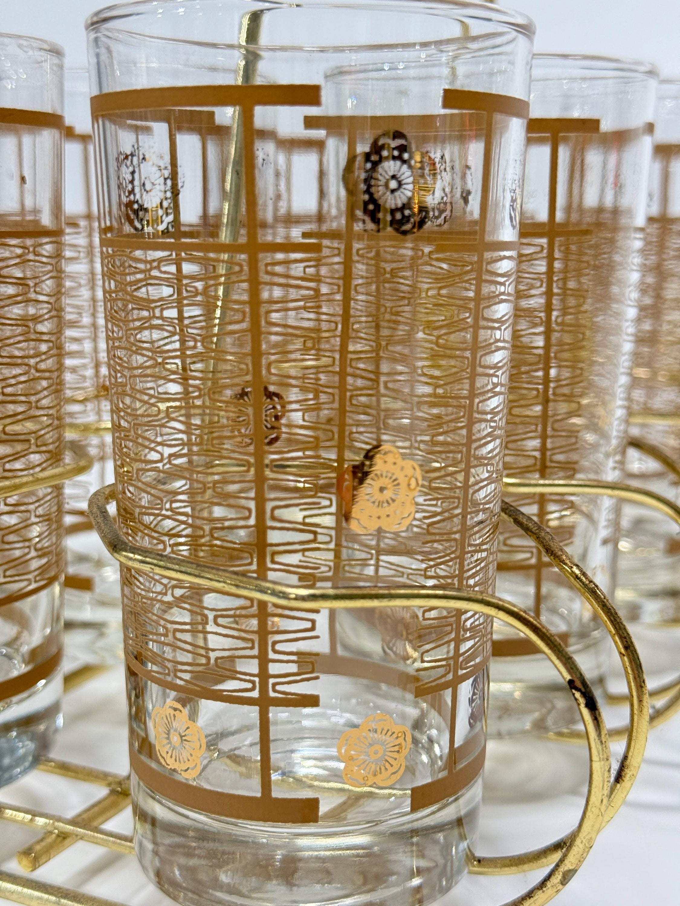 Vintage Mid-century Modern Gold Bar Glasses With Brass Carrier - Etsy