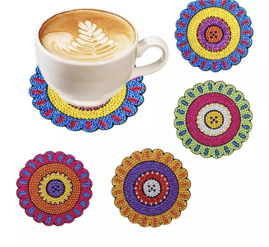 Flower Design DIY Diamond Art Painting Coaster Kit 4 Piece easy to Use ...