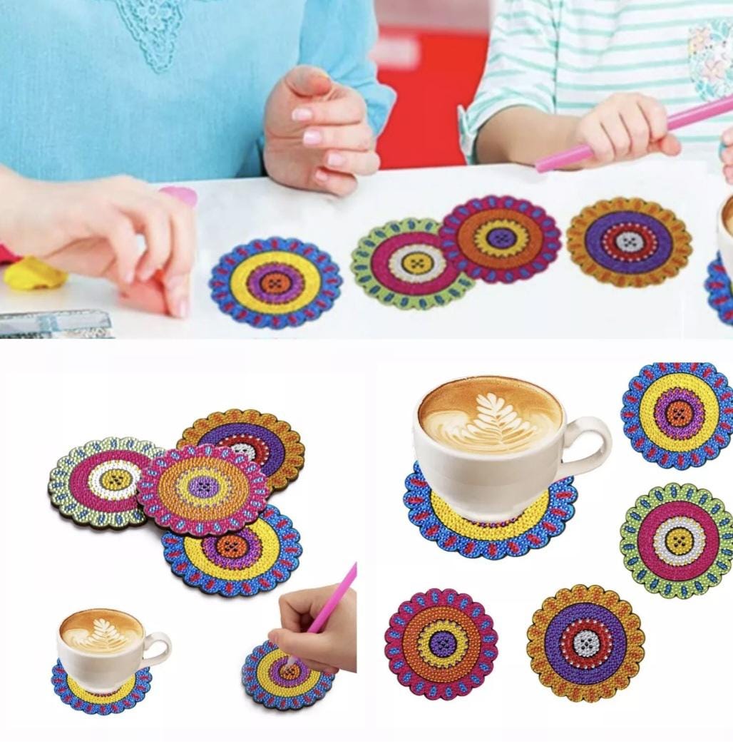 Flower Design DIY Diamond Art Painting Coaster Kit 4 Piece easy to Use ...