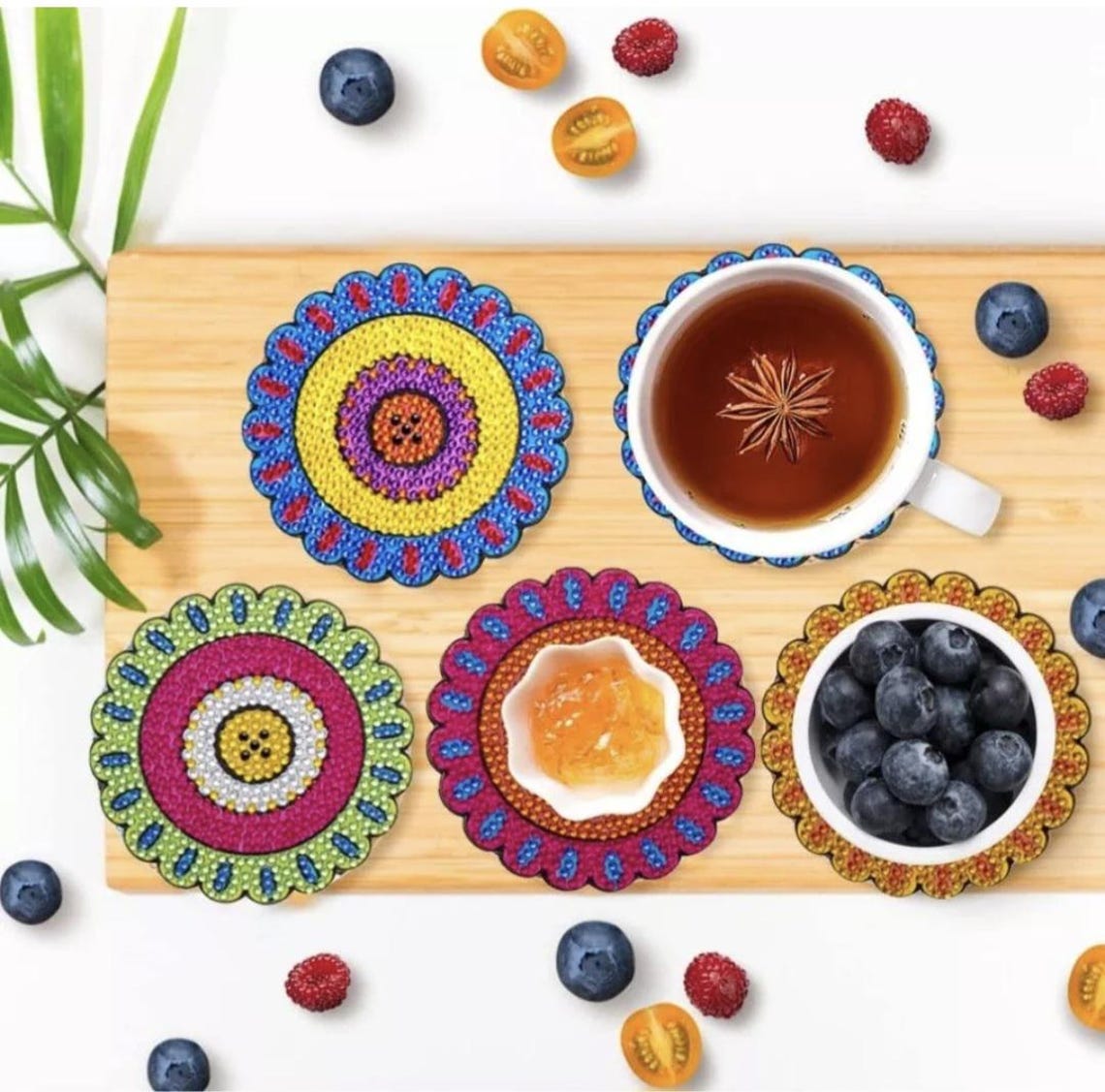 Flower Design DIY Diamond Art Painting Coaster Kit 4 Piece easy to Use ...