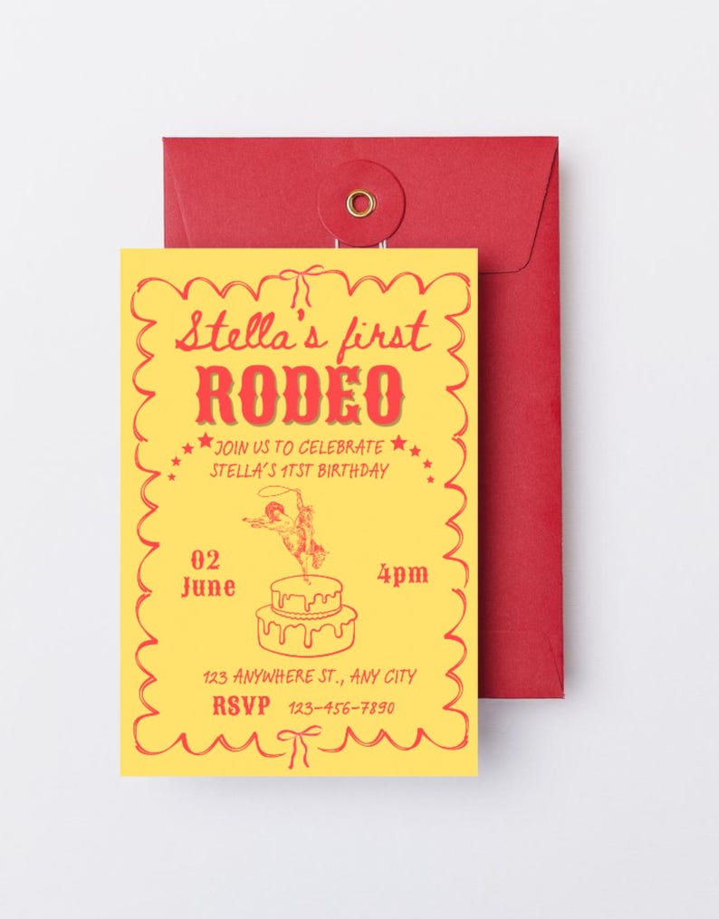 First Rodeo Birthday Party Invitation Template | Baby Birthday Bash | 1 Year Old Party ...
