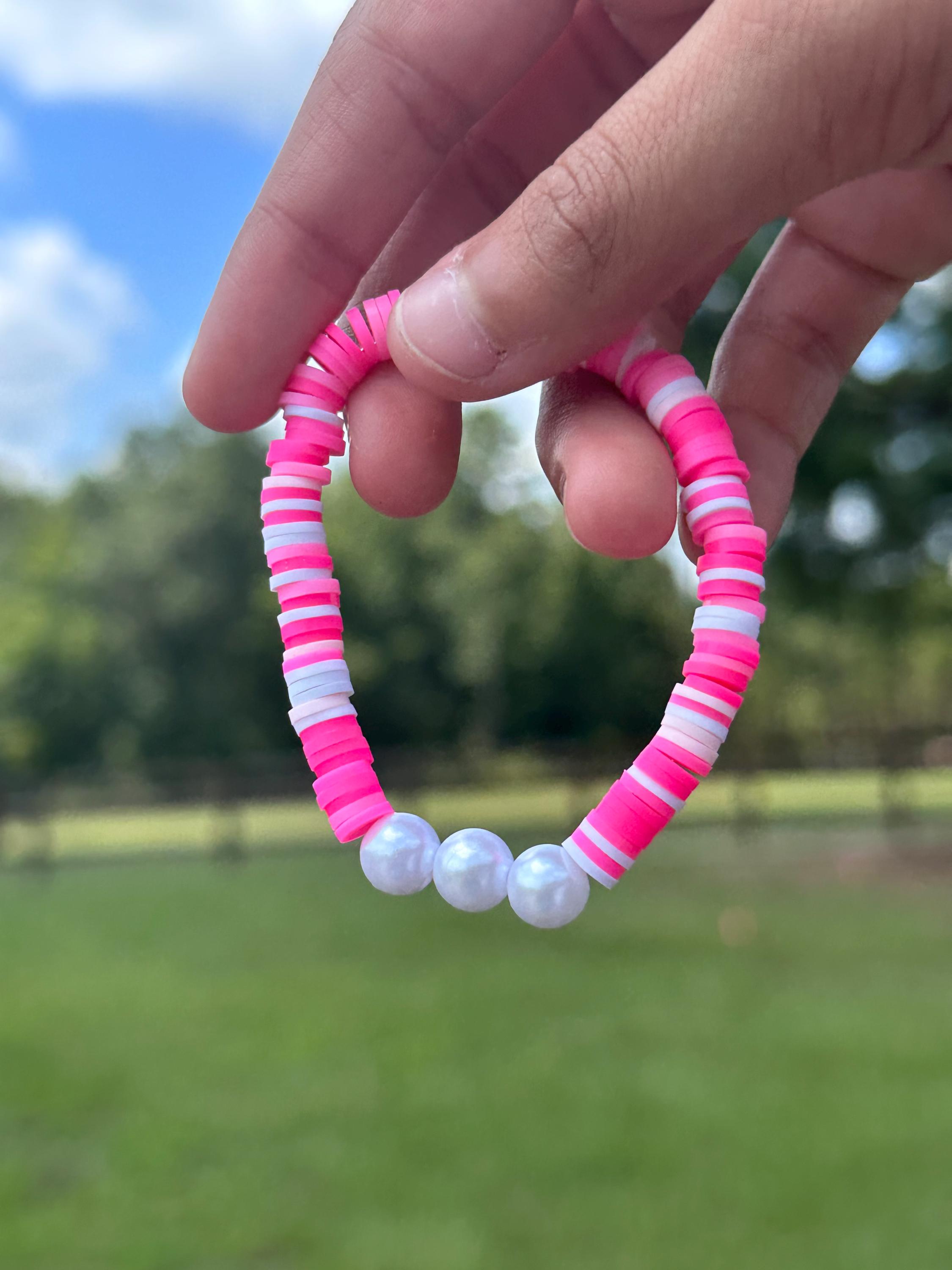 Pink Pearl Clay Bead Bracelet - Etsy