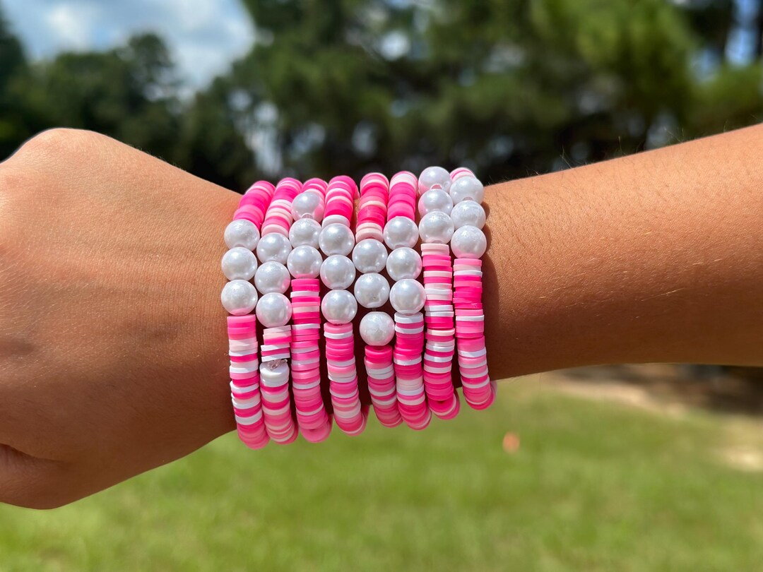 Pink Pearl Clay Bead Bracelet - Etsy
