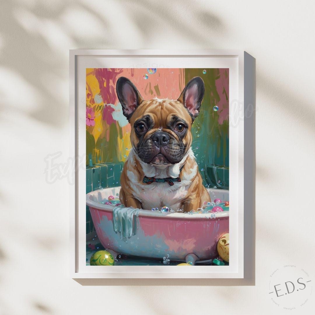 Drenched Frenchie Art Cute Downloadable Maximalist Print Colorful ...