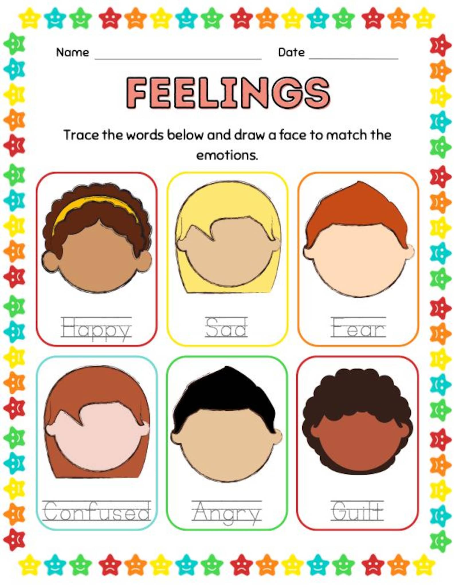 Feelings Activity Worksheet- PDF - Etsy