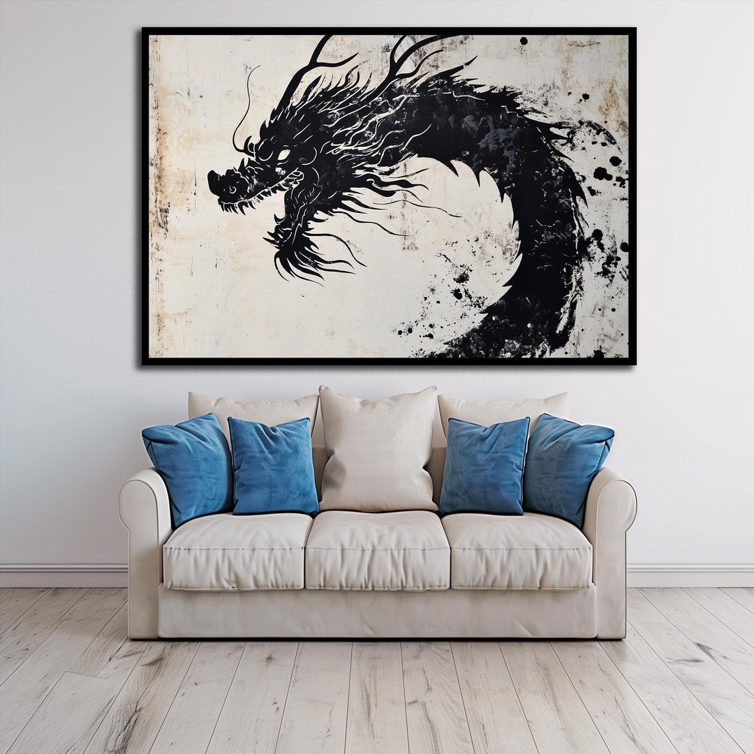 Chinese Dragon Canvas Wall Art: Black Ink Print, Framed Option - Etsy