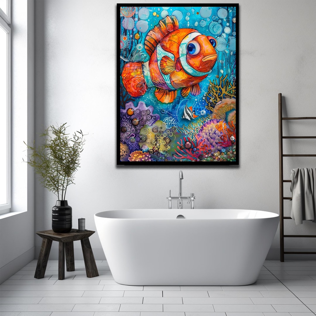 Lienzo de pez payaso: impresión colorida de peces oceánicos, decoración ...