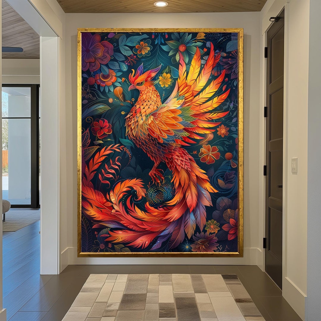Flaming Phoenix Art: Floral Landscape Canvas Print - Etsy